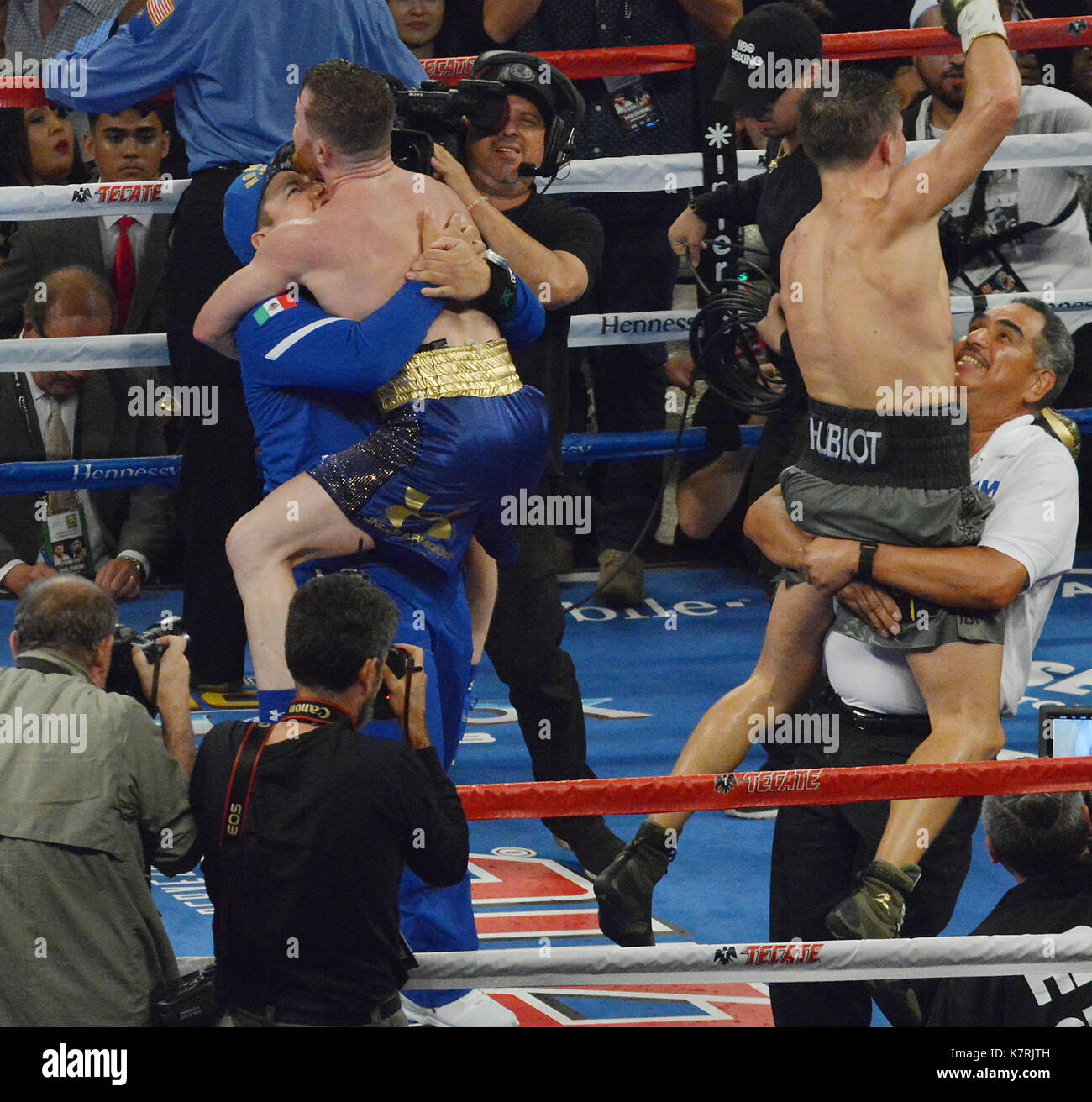 Las Vegas, Nevada, USA. 17th Sep, 2017. Boxers Canelo Alvarez and ...