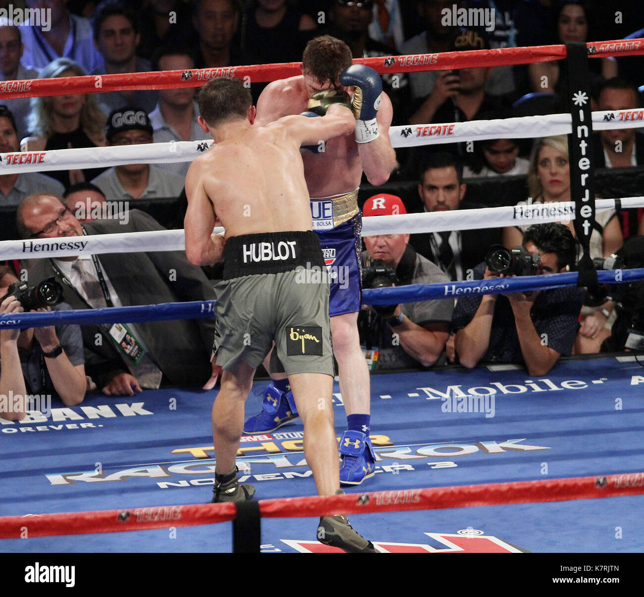Las Vegas, Nevada, USA. 17th Sep, 2017. Boxers Canelo Alvarez and ...