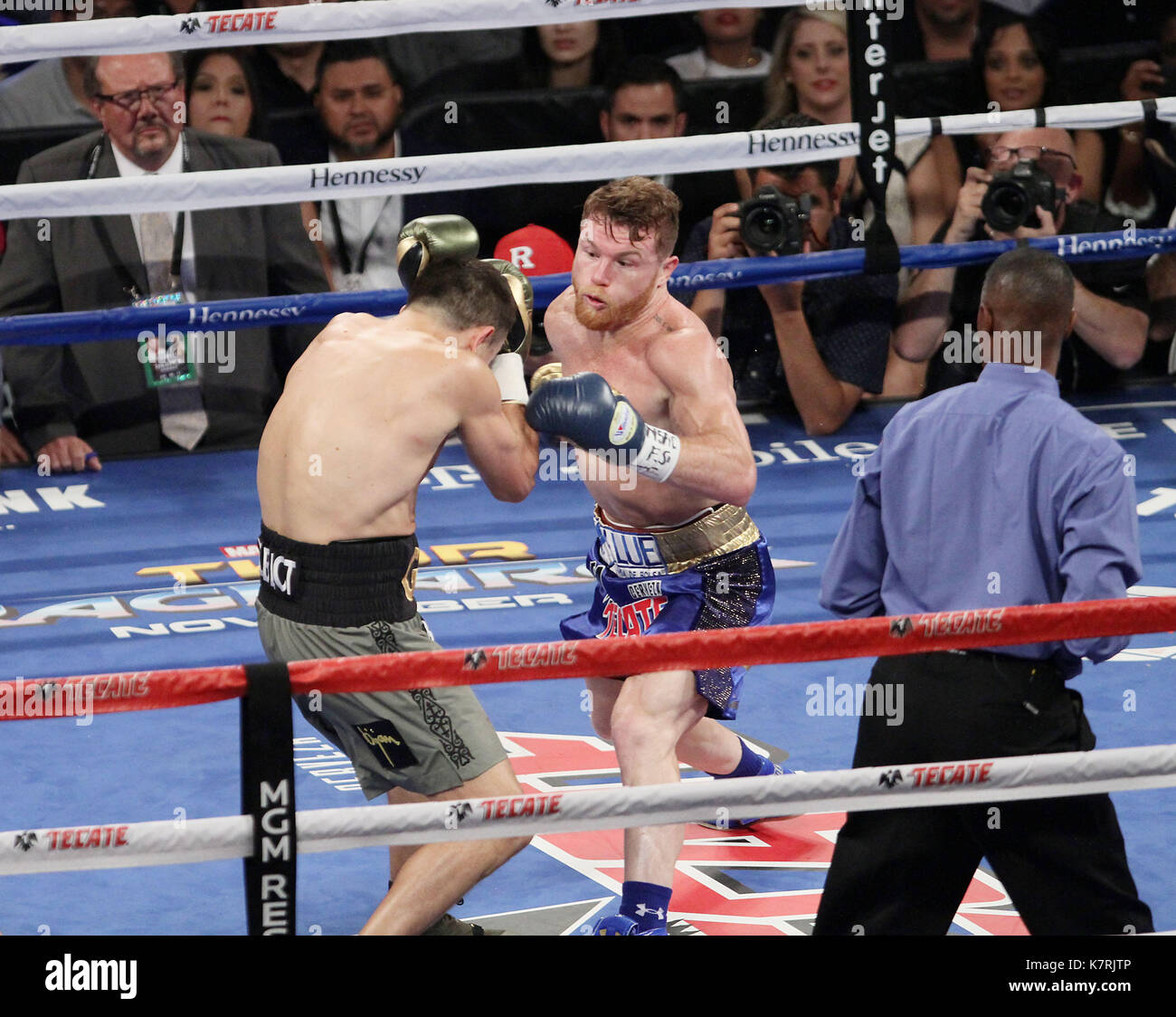 Las Vegas, Nevada, USA. 17th Sep, 2017. Boxers Canelo Alvarez and ...