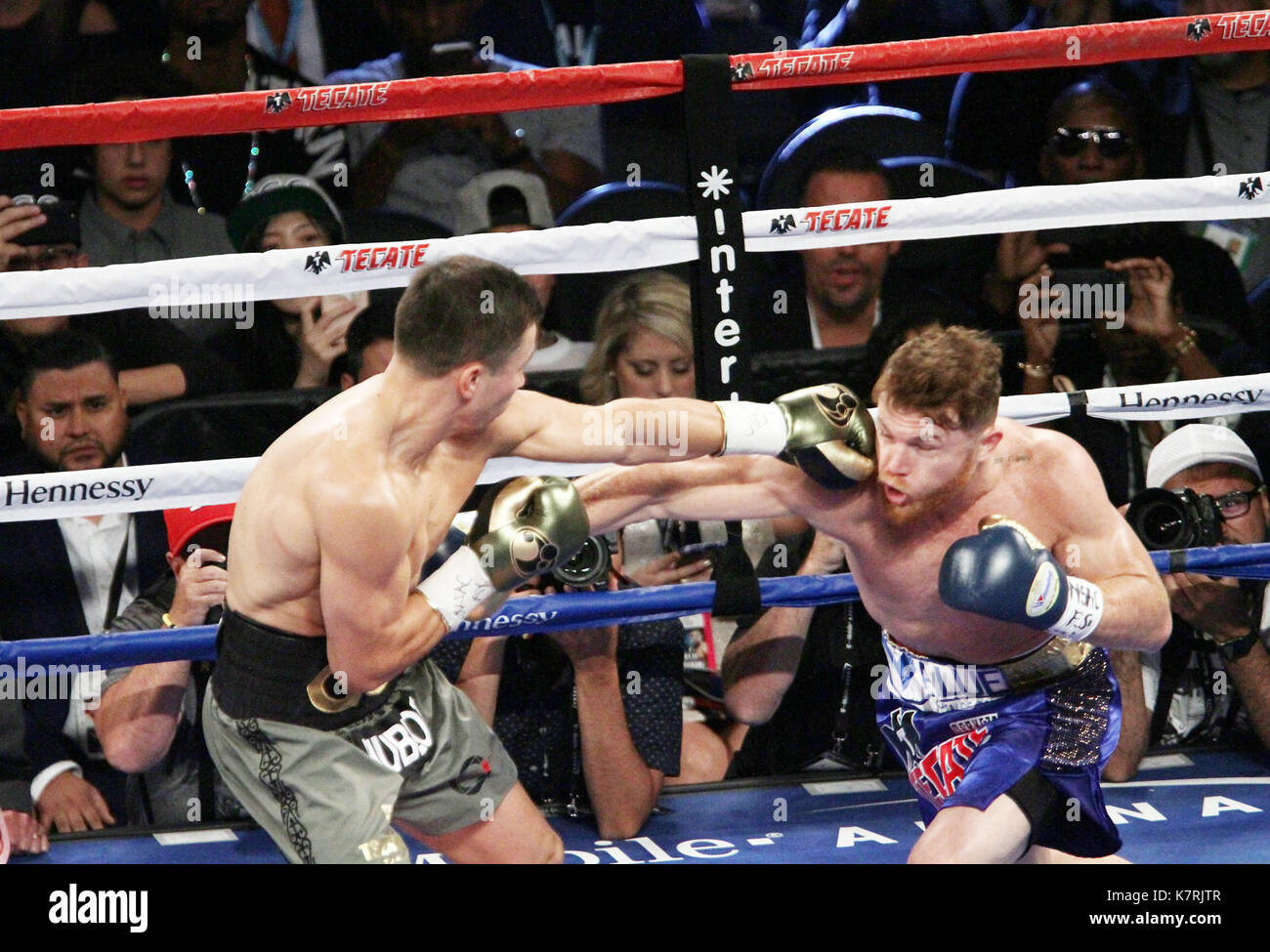 Las Vegas, Nevada, USA. 17th Sep, 2017. Boxers Canelo Alvarez and ...