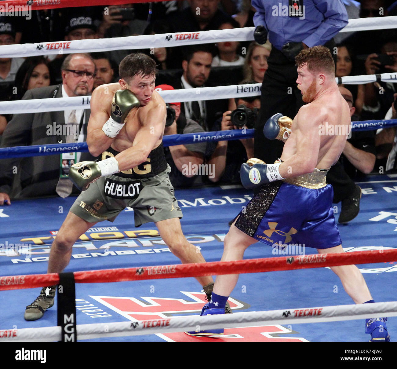 Las Vegas, Nevada, USA. 17th Sep, 2017. Boxers Canelo Alvarez and ...