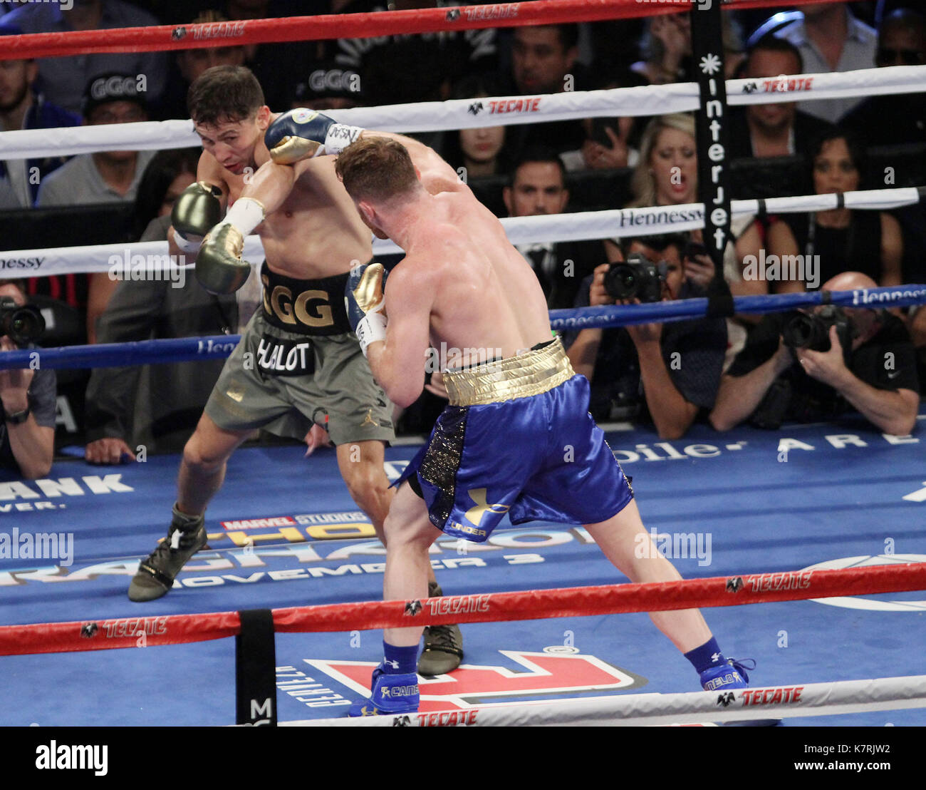 Las Vegas, Nevada, USA. 17th Sep, 2017. Boxers Canelo Alvarez and ...