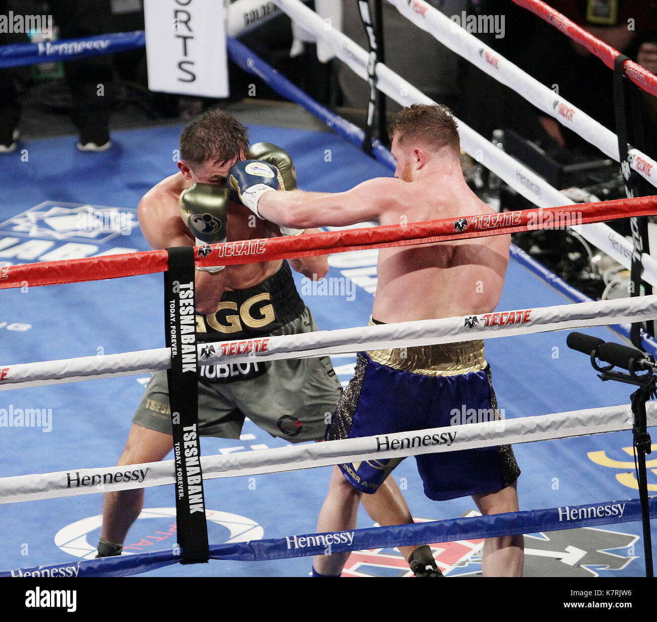 Las Vegas, Nevada, USA. 17th Sep, 2017. Boxers Canelo Alvarez and ...