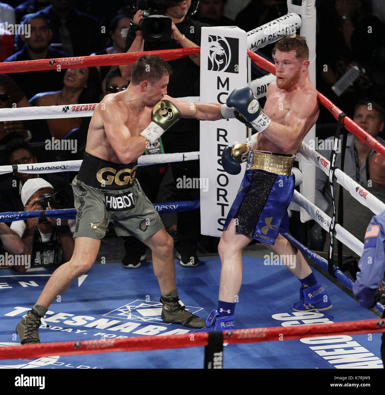Las Vegas, Nevada, USA. 17th Sep, 2017. Boxers Canelo Alvarez and ...