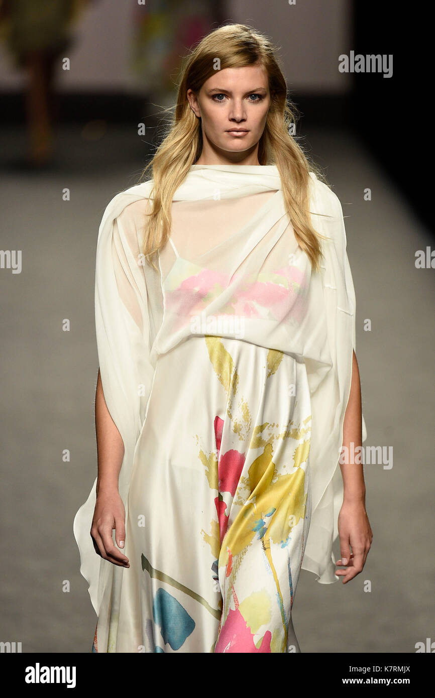 Model wears at collection runway a creation from " Marcos Luengo ...