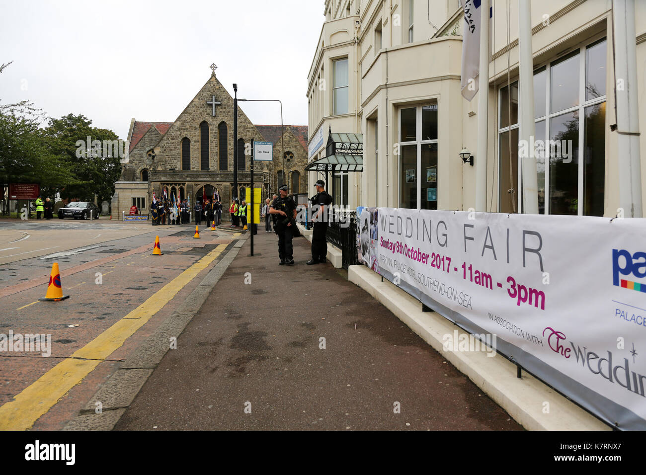 17th Sept, 2017. Armed police on the streets of the coastal town ...