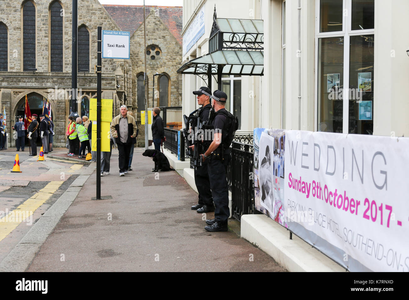 17th Sept, 2017. Armed police on the streets of the coastal town ...