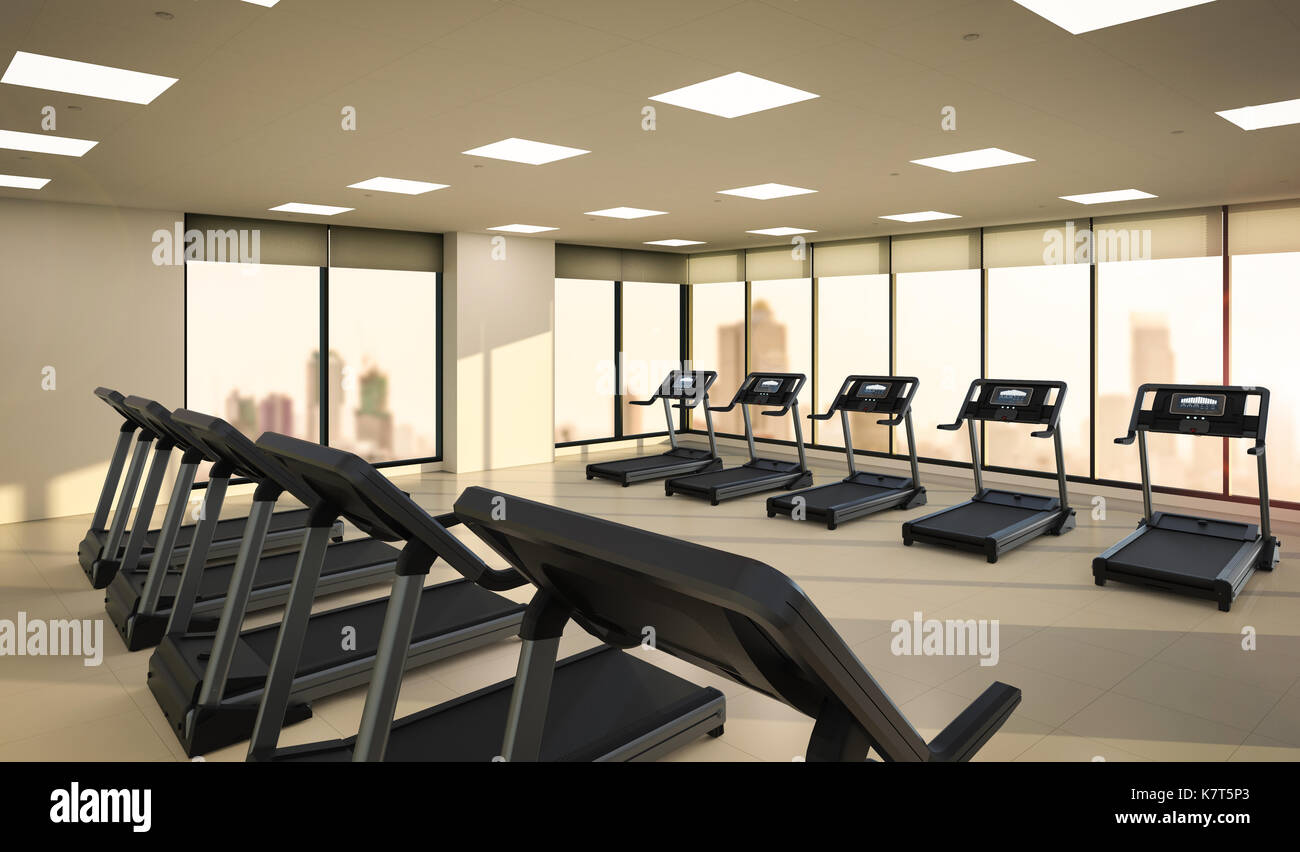 3d rendering treadmills or running machines in fitness gym Stock Photo ...