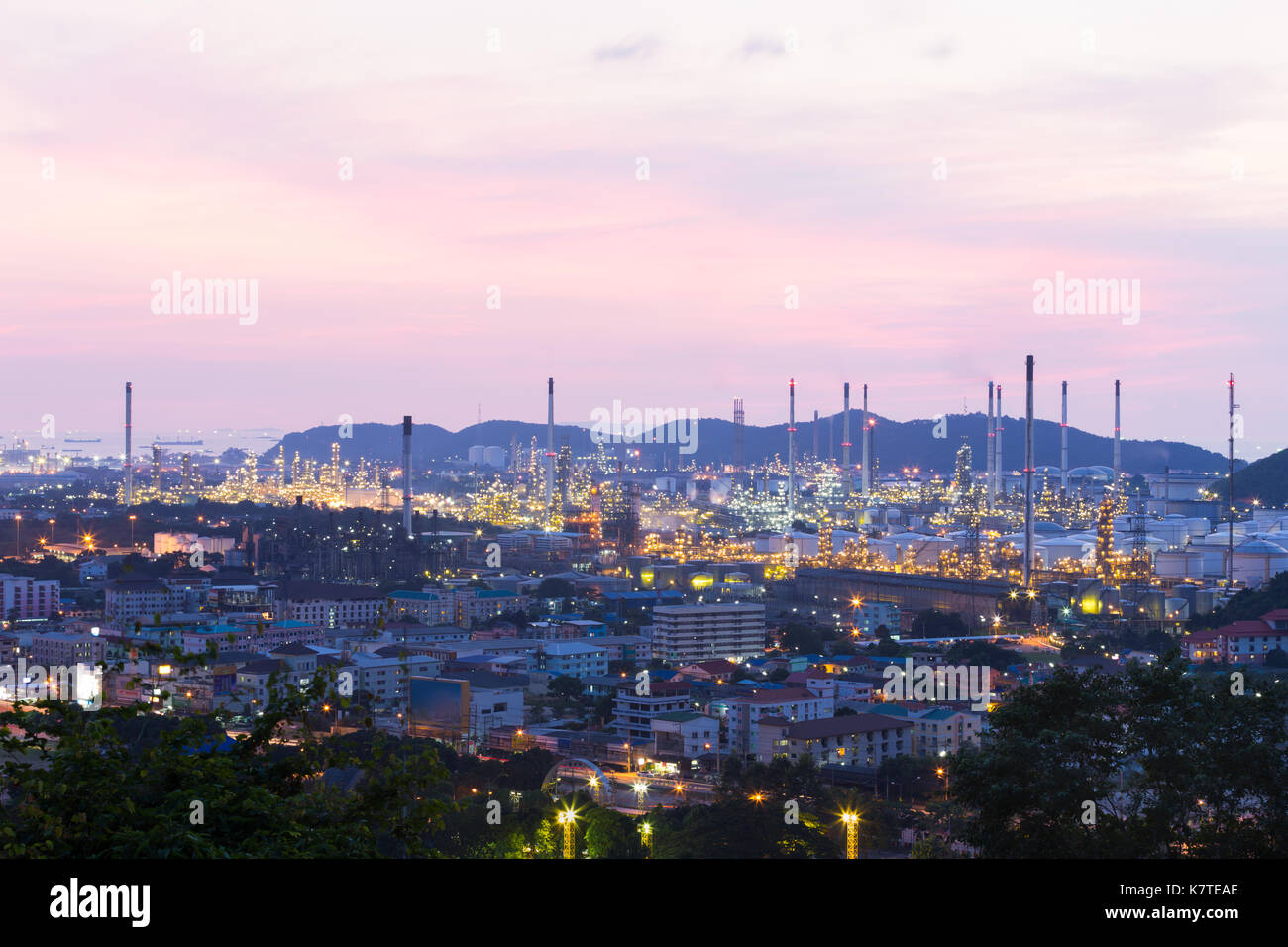 Oil refinery at twilight Stock Photo - Alamy