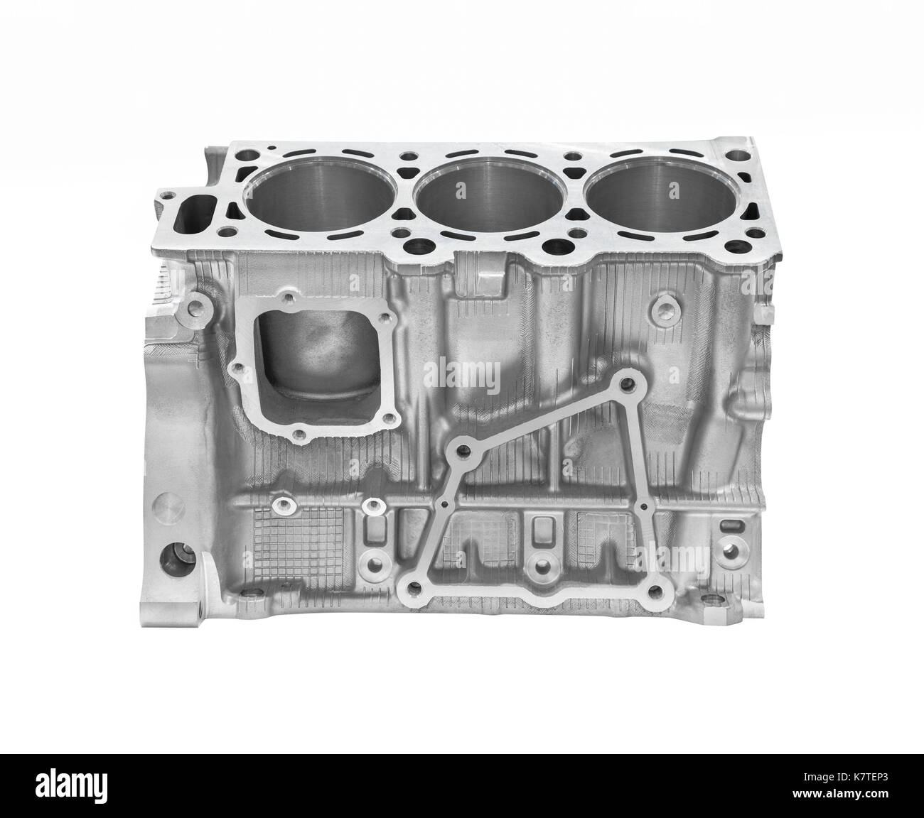 Automotive motor head engine three pistons isolated on white background ...