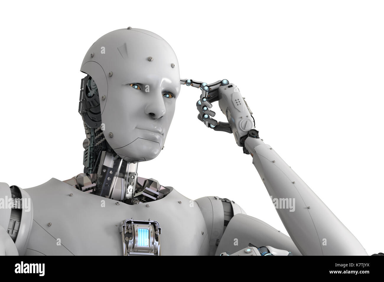 3d rendering android robot thinking with finger point at head Stock Photo - Alamy