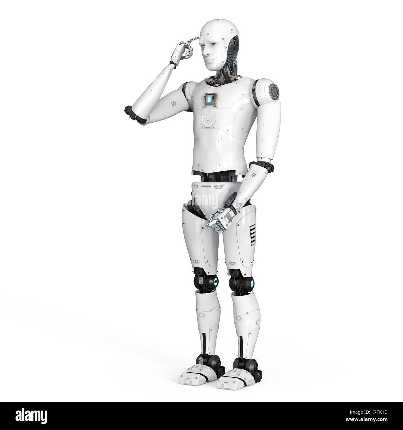 3d rendering android robot thinking with finger point at head Stock Photo - Alamy