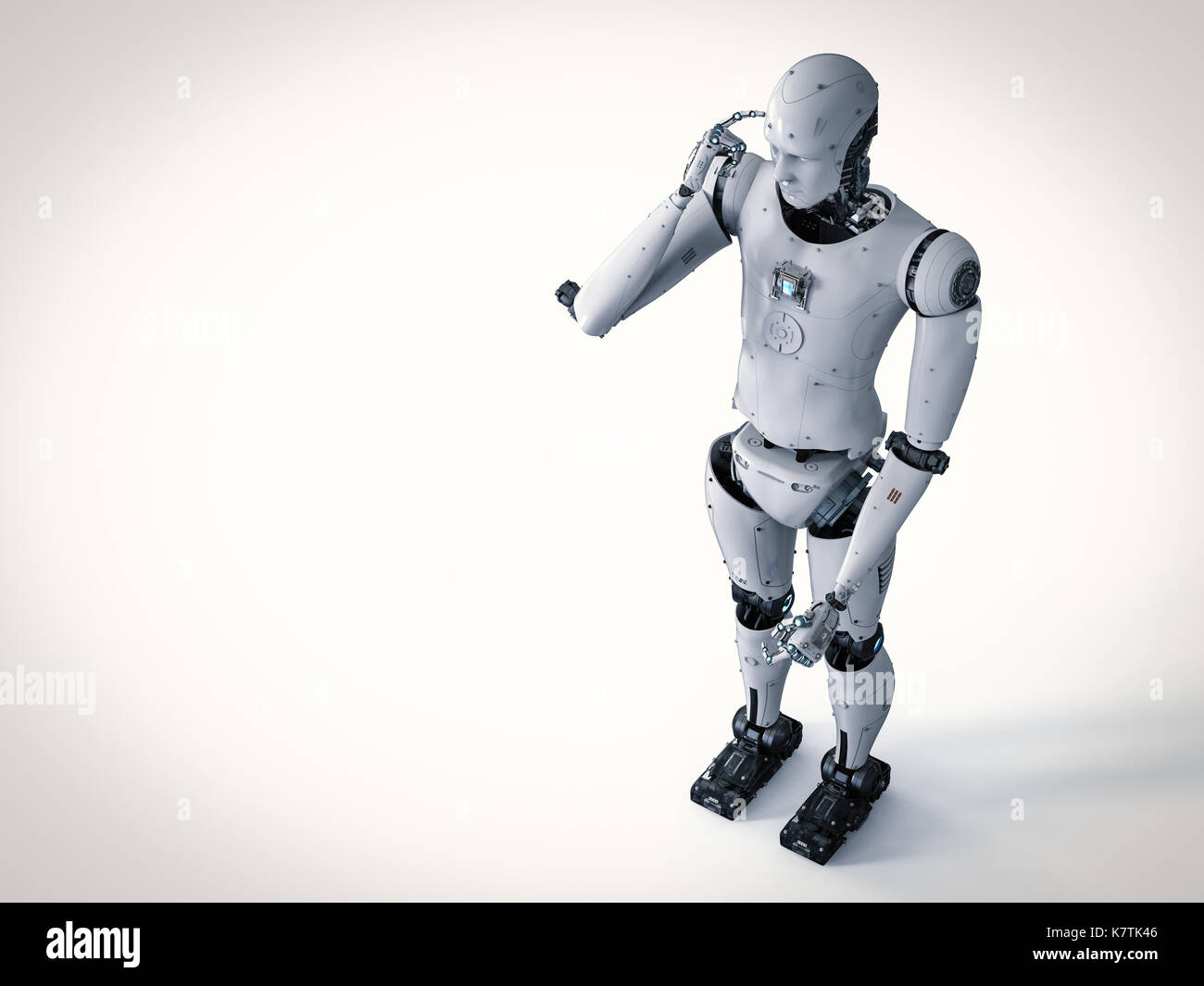 3d rendering android robot thinking with finger point at head Stock Photo - Alamy
