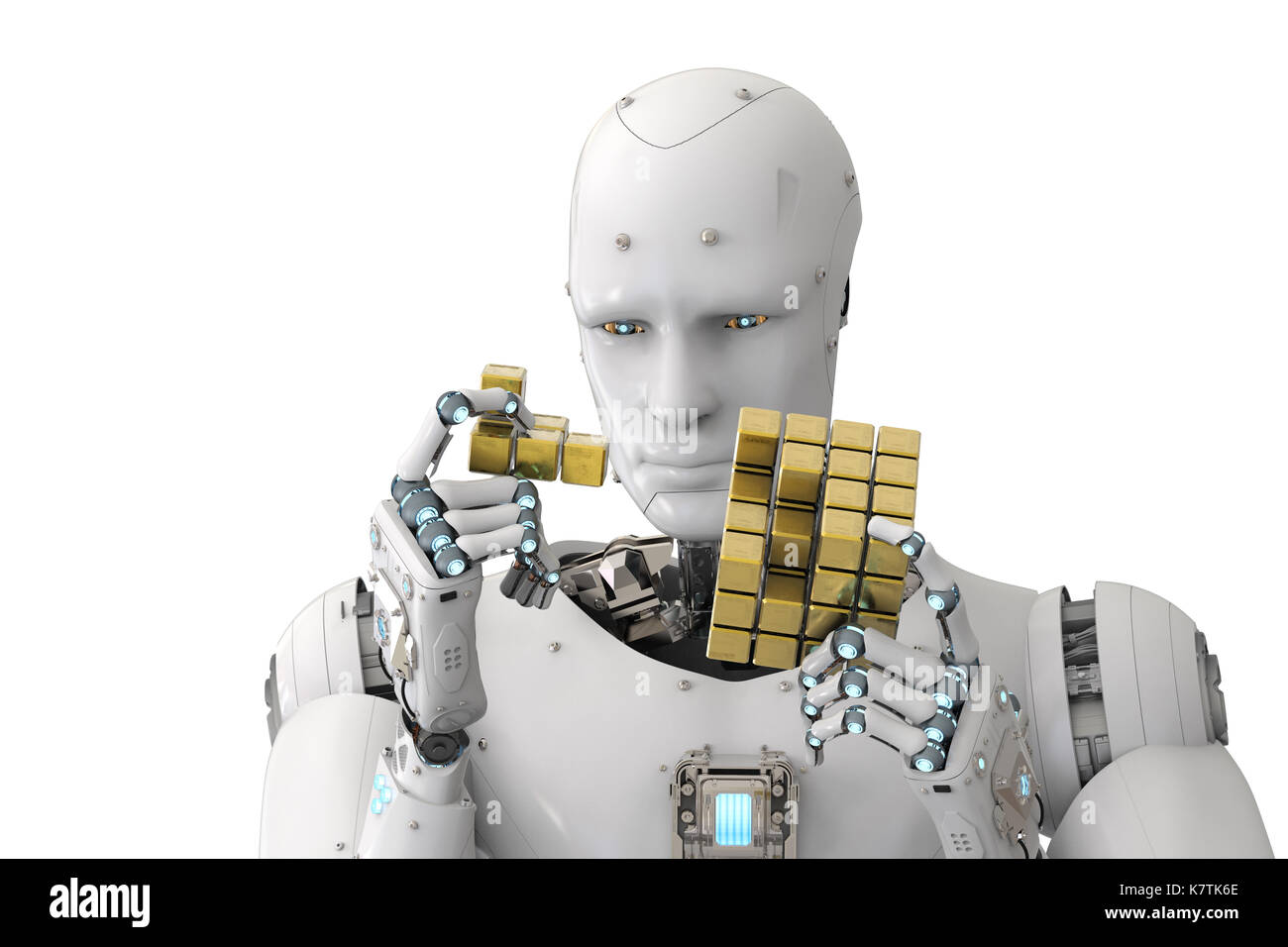3d rendering humanoid robot playing cube puzzle Stock Photo - Alamy
