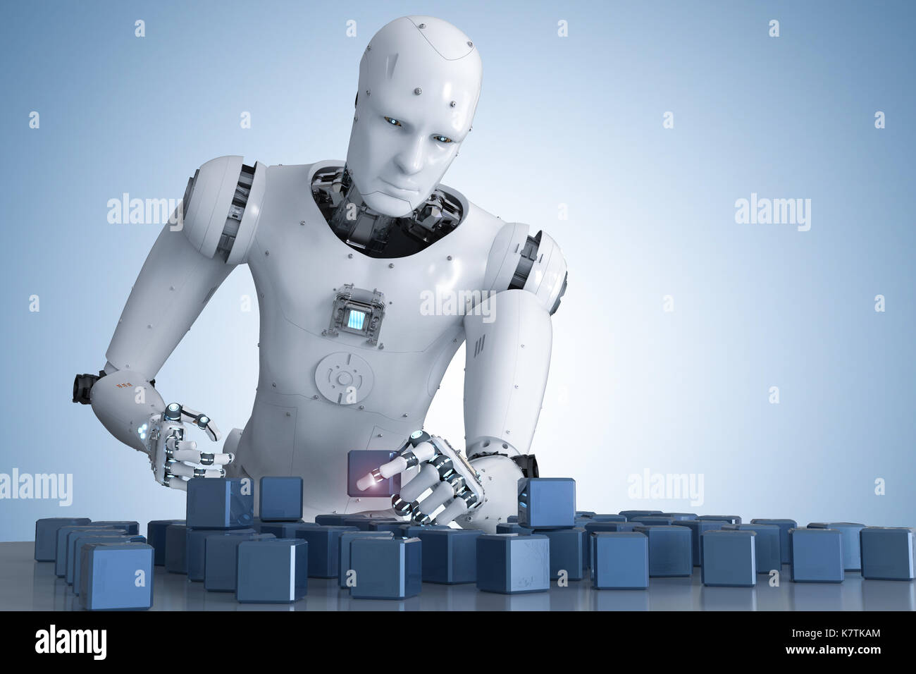 3d rendering humanoid robot playing cube puzzle Stock Photo - Alamy