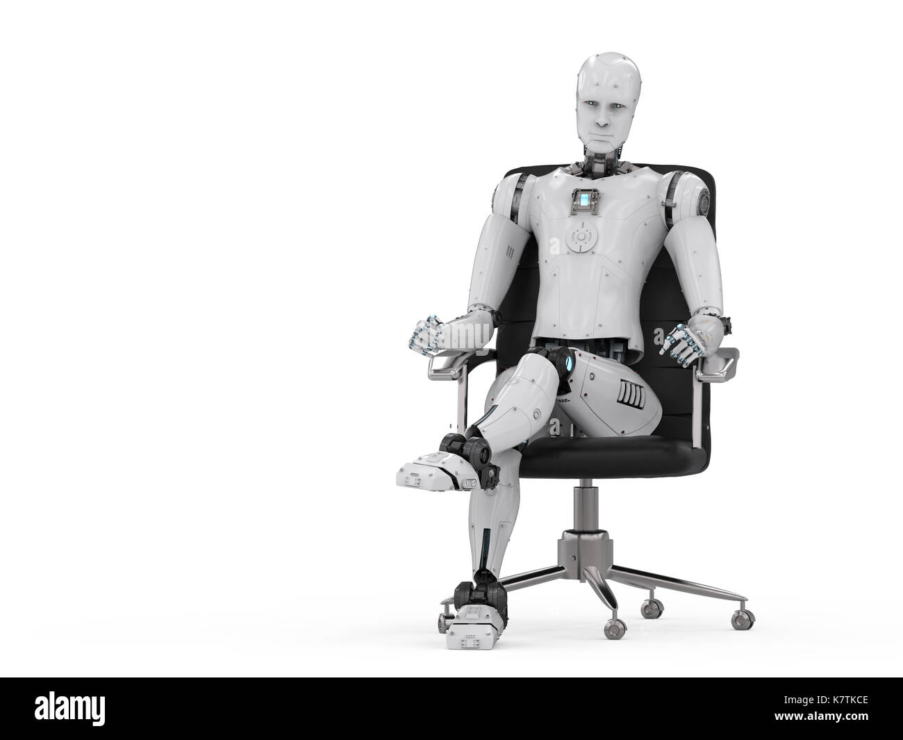 3d rendering humanoid robot sit on office chair Stock Photo - Alamy