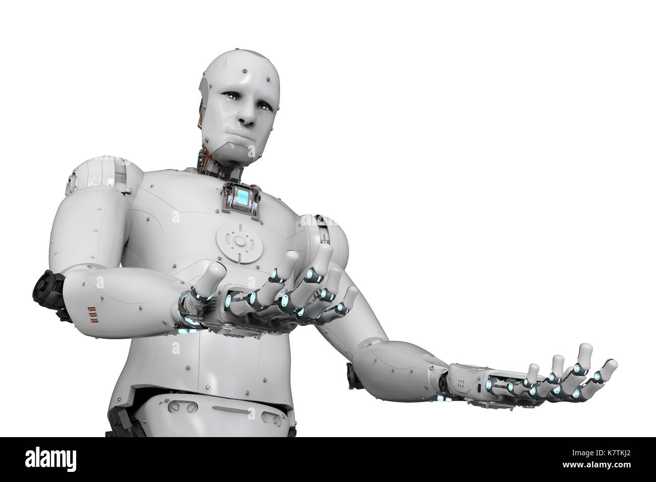 3d rendering humanoid robot open hands on white background Stock Photo ...