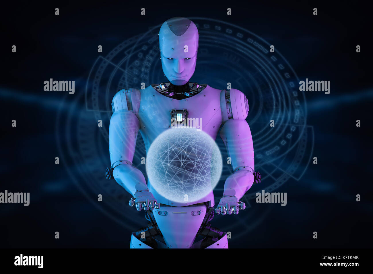 3d rendering robot working with virtual display Stock Photo - Alamy