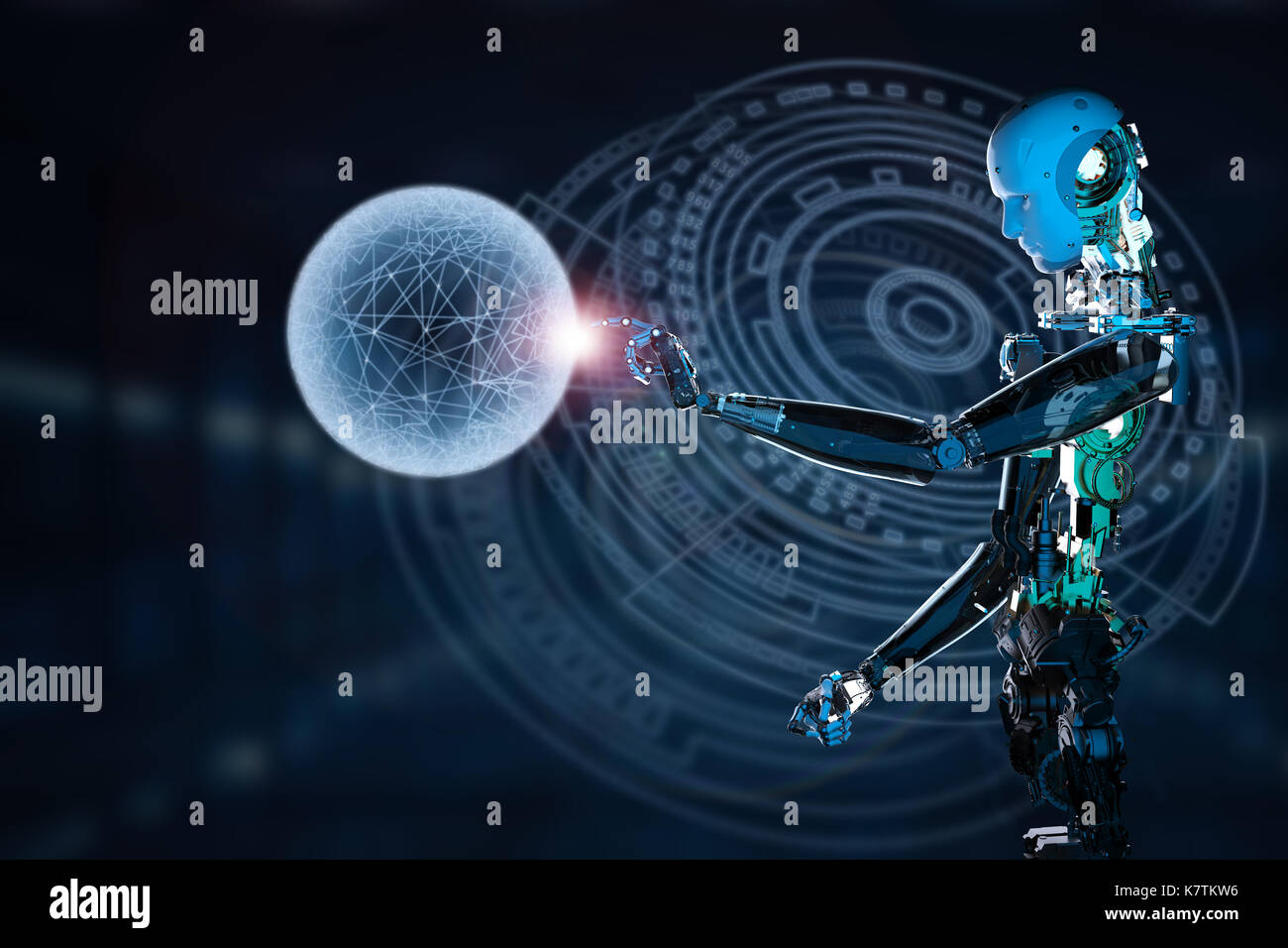 3d rendering robot working with virtual display Stock Photo - Alamy
