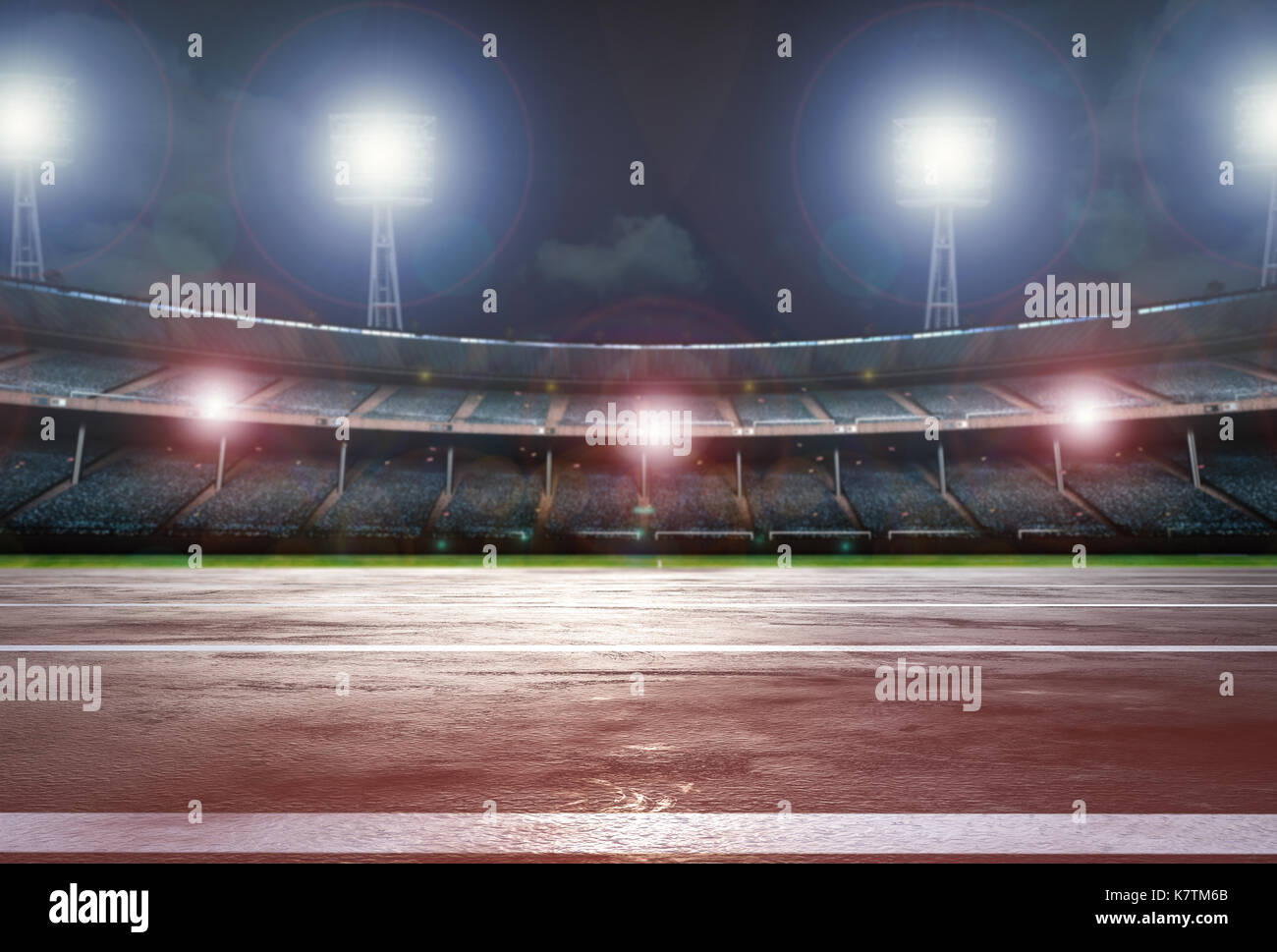 3d rendering running track with stadium background Stock Photo - Alamy