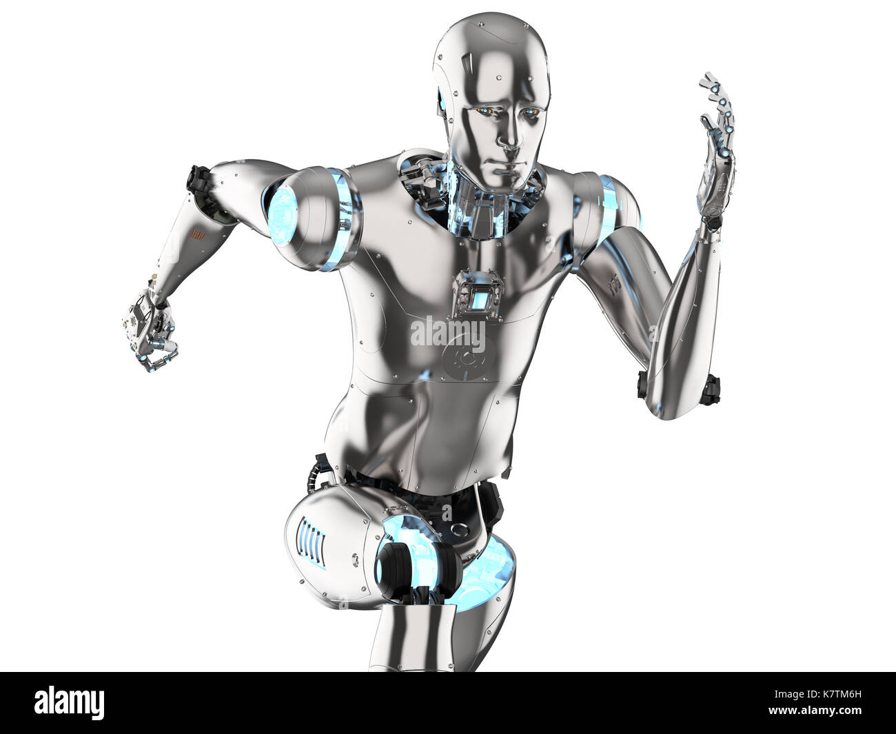 3d rendering humanoid robot running on white background Stock Photo - Alamy