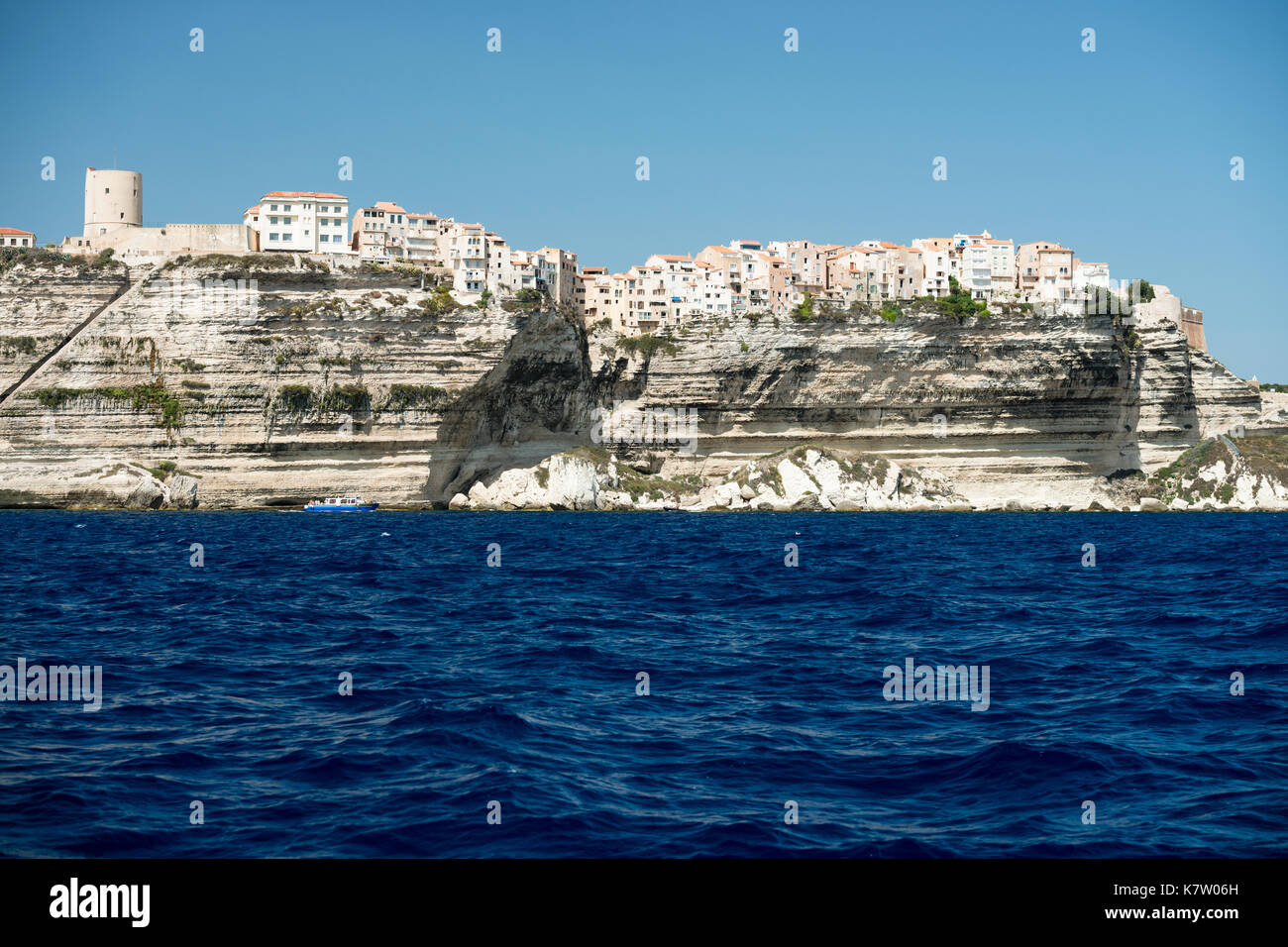 Panoramic view of Bonifacio city and cliffs, Corsica island, France ...