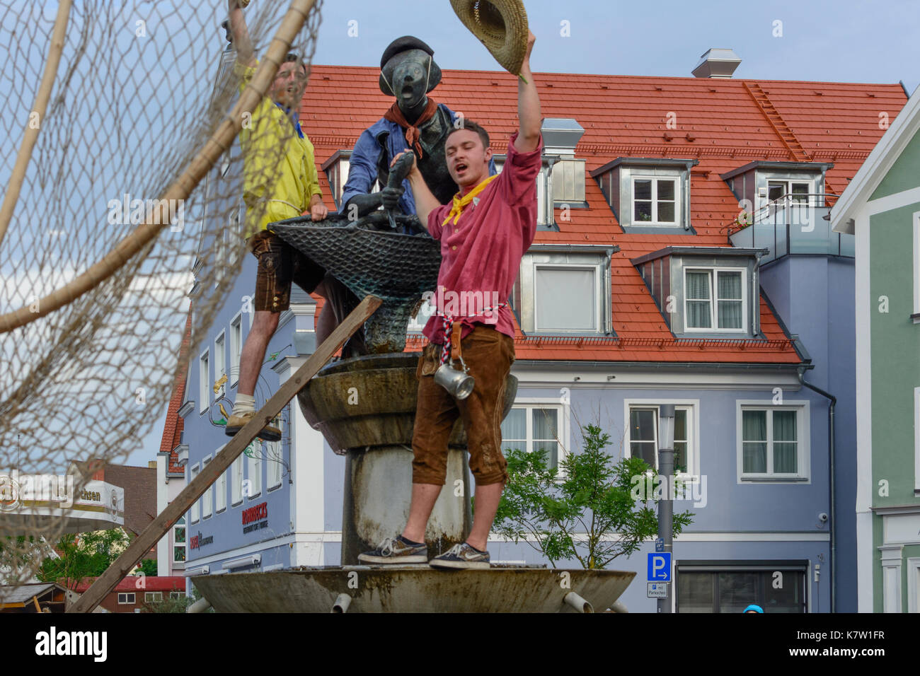 Fischertag (fisher day): fisher figure at the Fisher Fountain at square ...