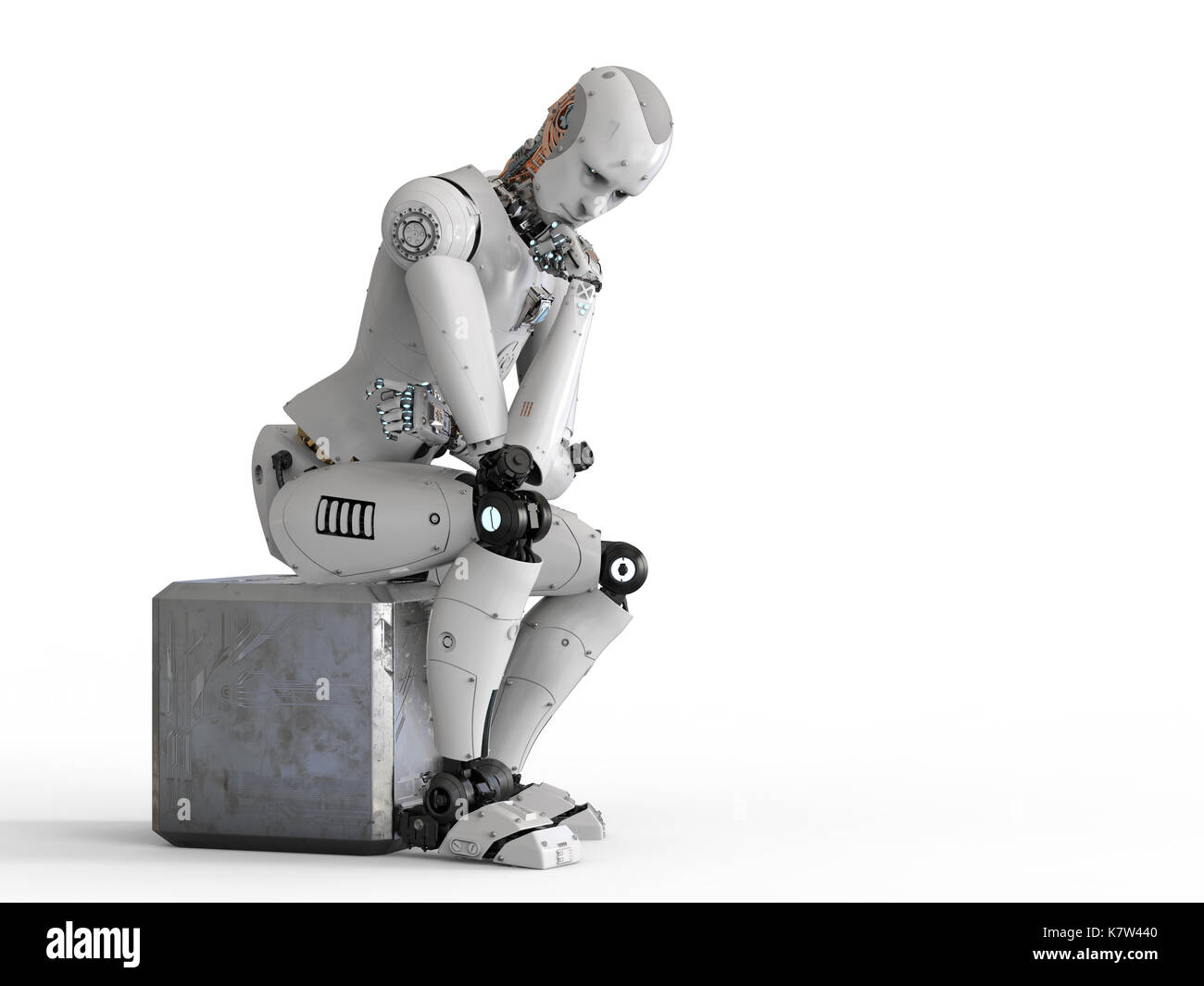 3d rendering android robot sit down and thinking Stock Photo - Alamy