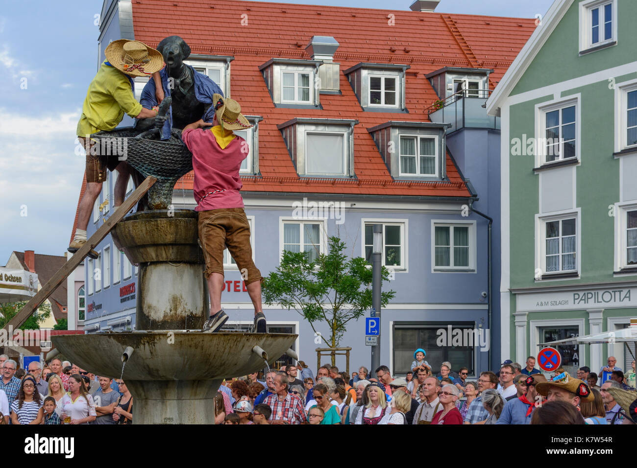 Fischertag (fisher day): fisher figure at the Fisher Fountain at square ...