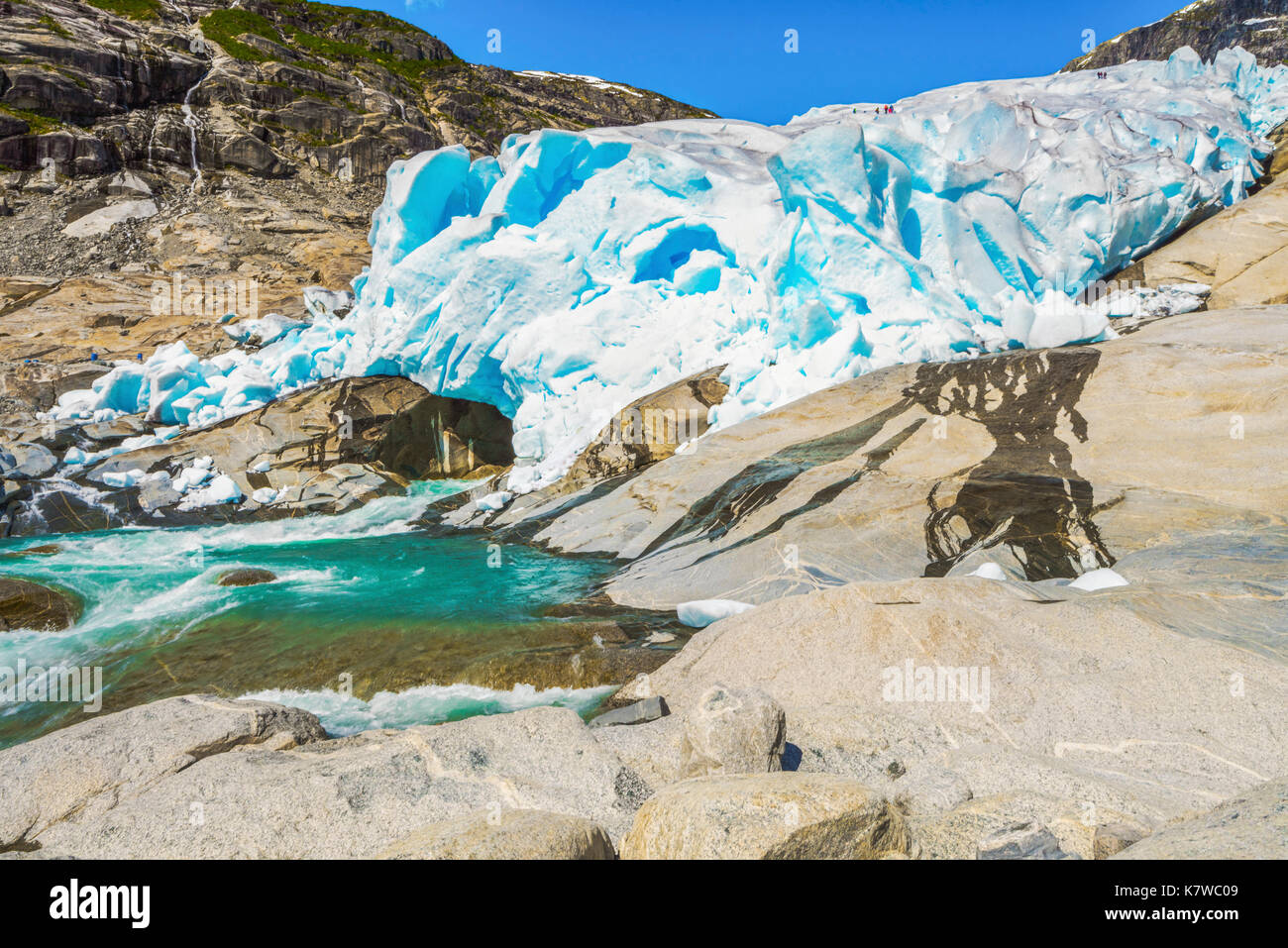 Nigardsbreen with rope team, branch of the Jostedalsbreen glacier ...