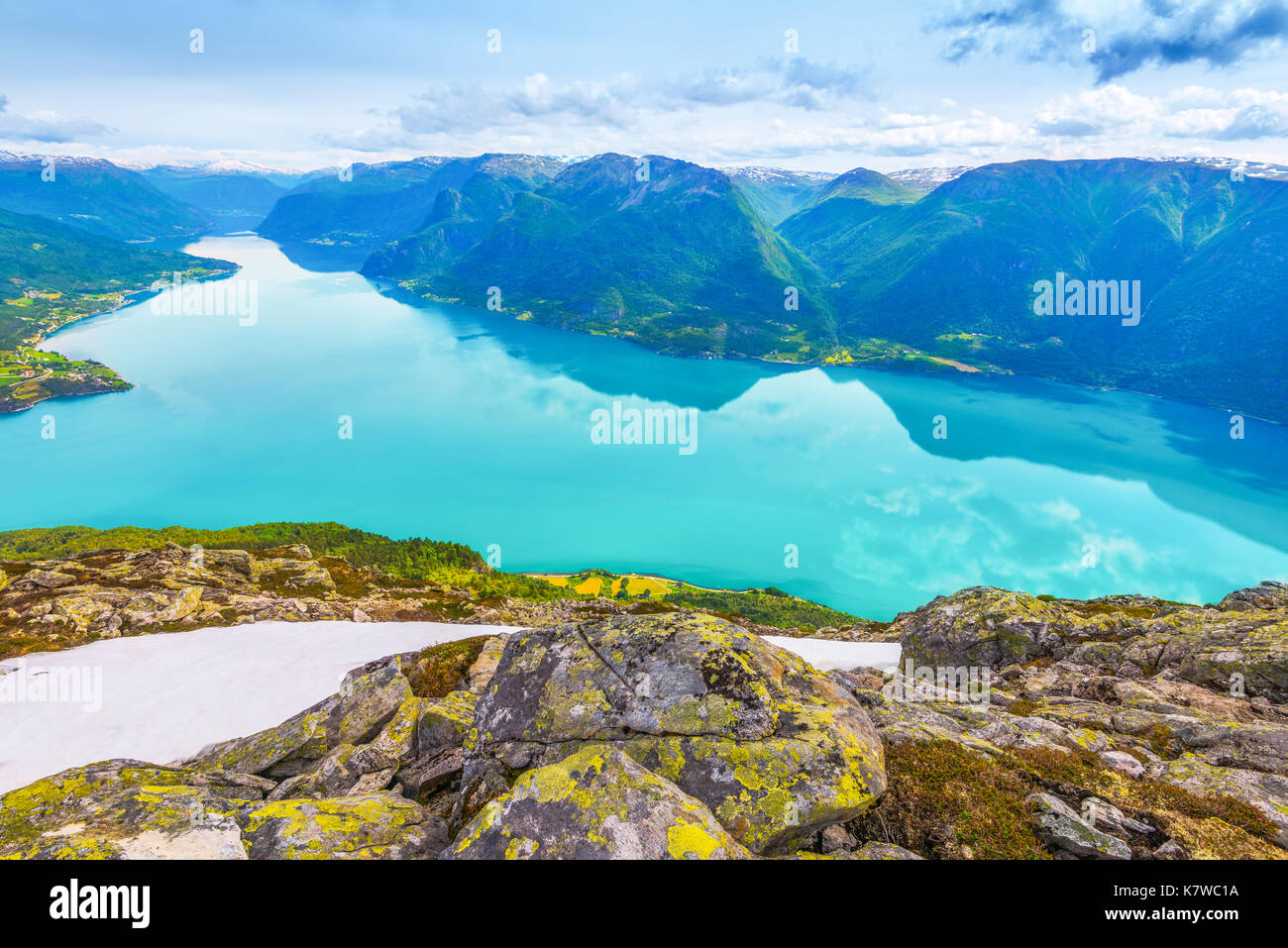 Mountain panorama and the Sognefjorden, view to the Lustrafjorden from ...