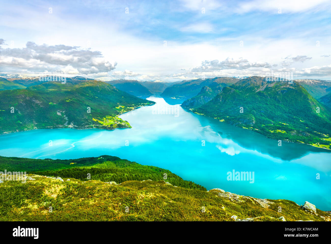 Mountain panorama and the Sognefjord, view to the Lustrafjorden from ...