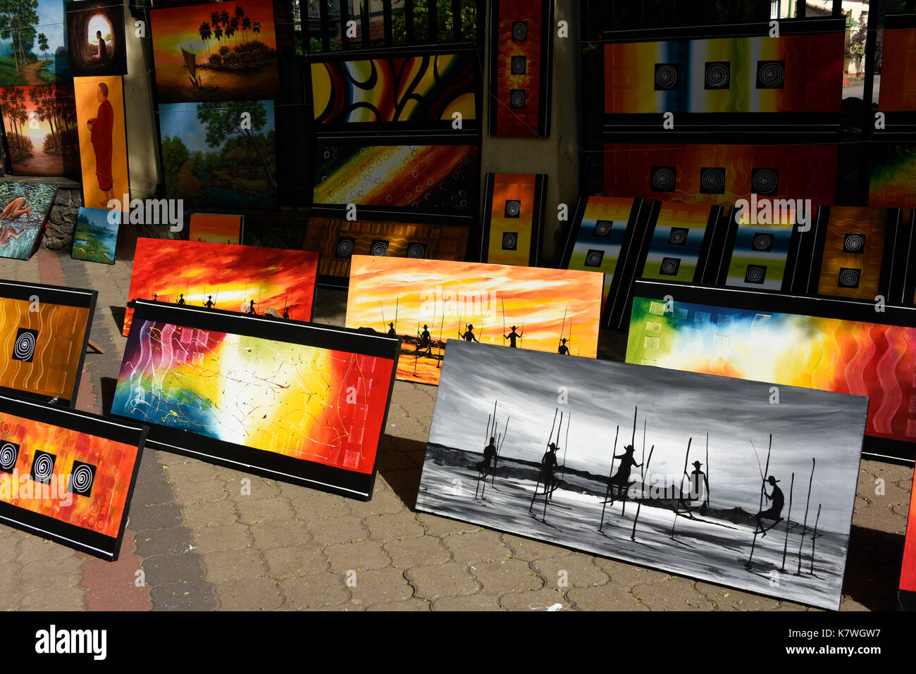 A street art market with paintings produced by local artists on sale at ...