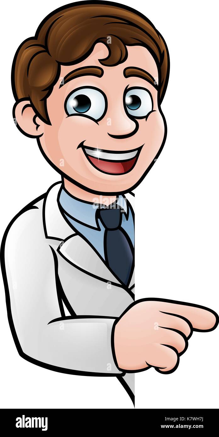 Scientist Cartoon Character Pointing at Sign Stock Vector Image & Art ...