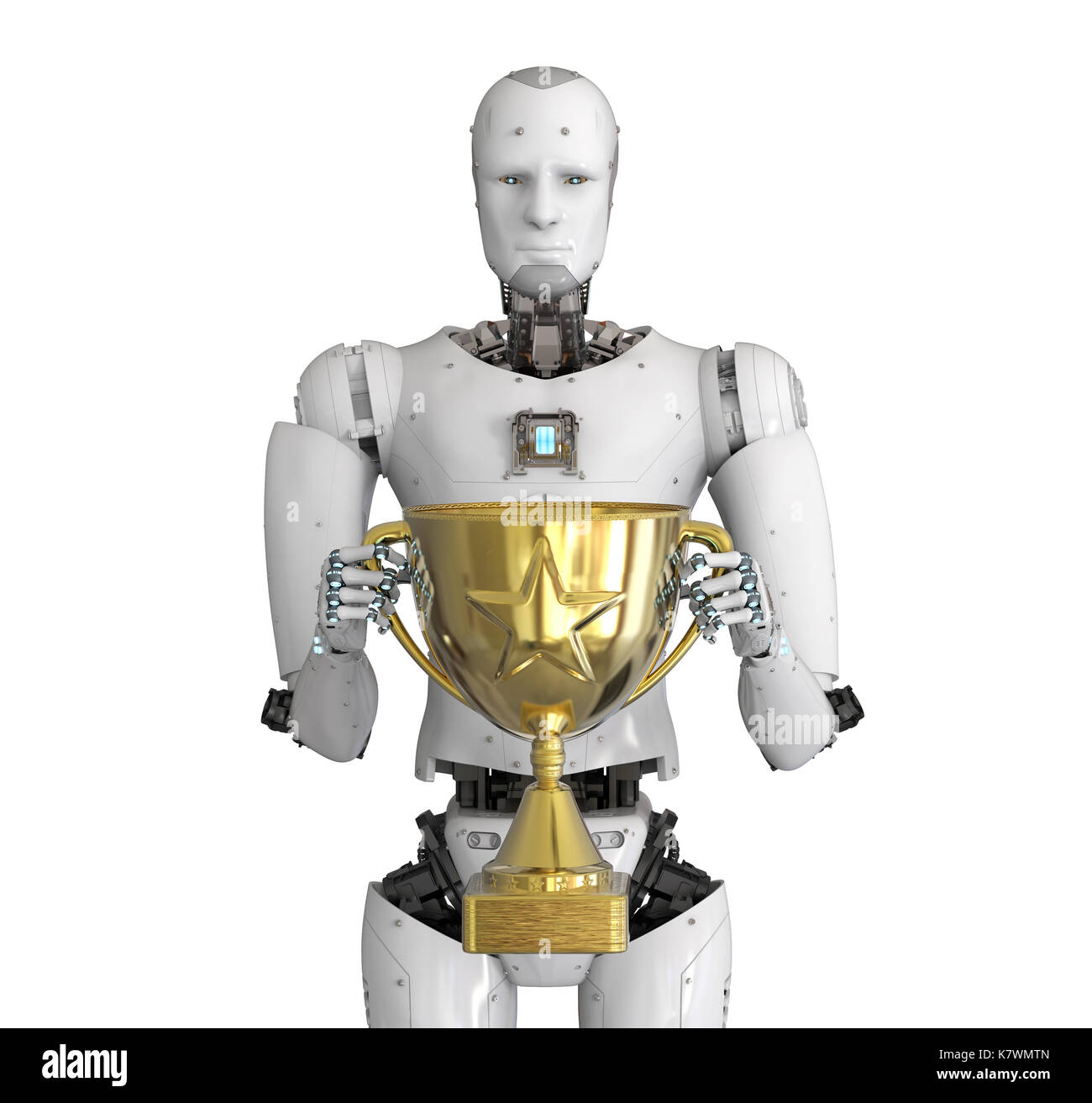 3d rendering humanoid robot holding golden trophy Stock Photo - Alamy