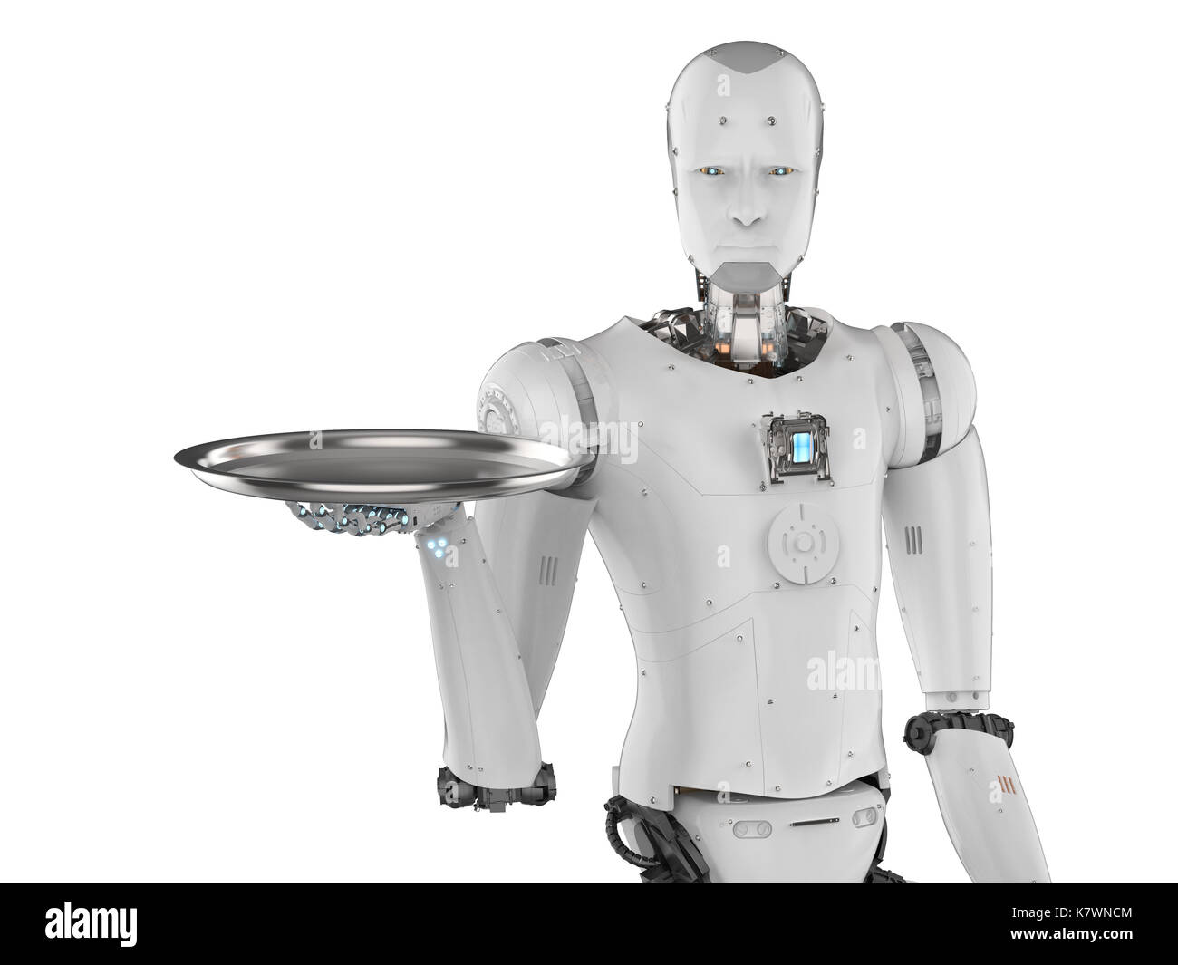3d rendering humanoid robot holding serving tray Stock Photo - Alamy