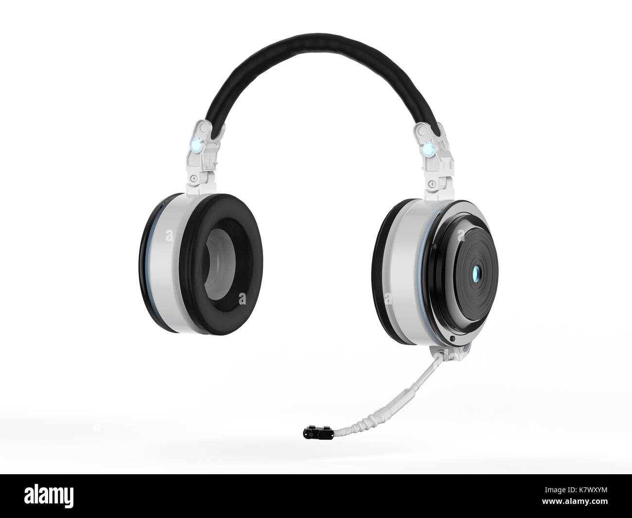 3d rendering headset or headphones with microphone on white background ...