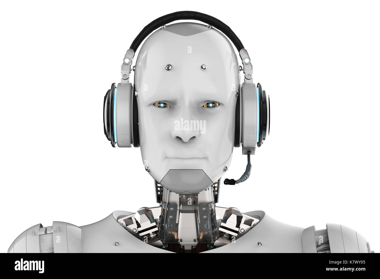 3d rendering humanoid robot with headset on white background Stock ...