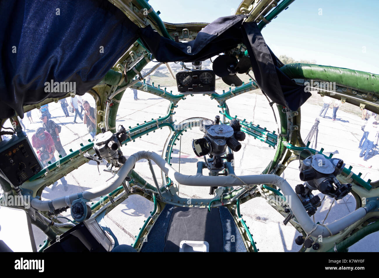 A flight officer’s cabin at Antonov An-30, aerial cartography aircraft ...