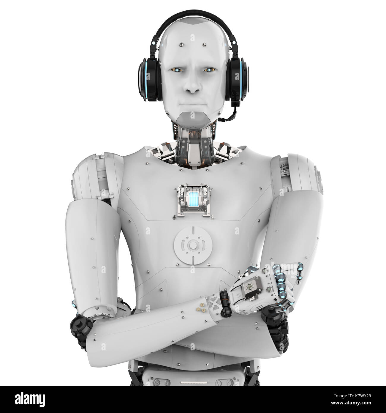 3d rendering humanoid robot with headset on white background Stock ...