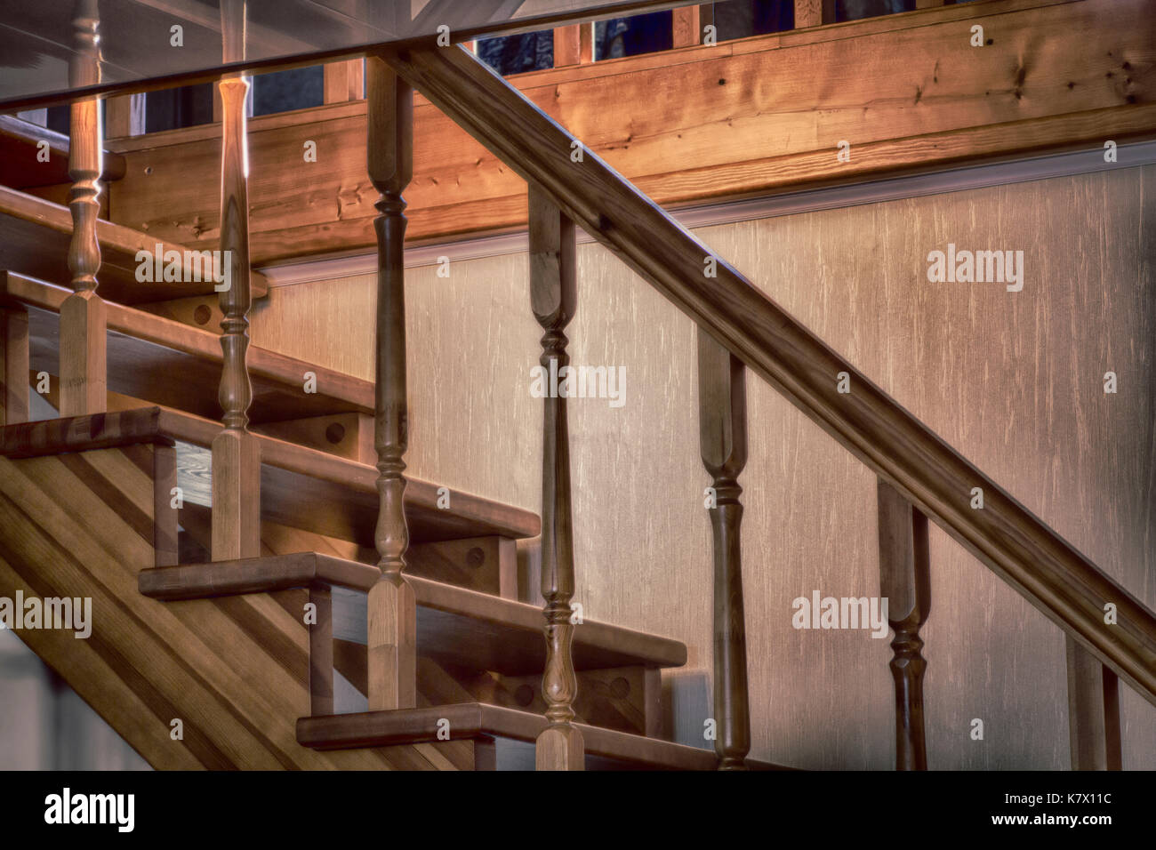 Steps wooden interior stairs of a private house close-up Stock Photo ...