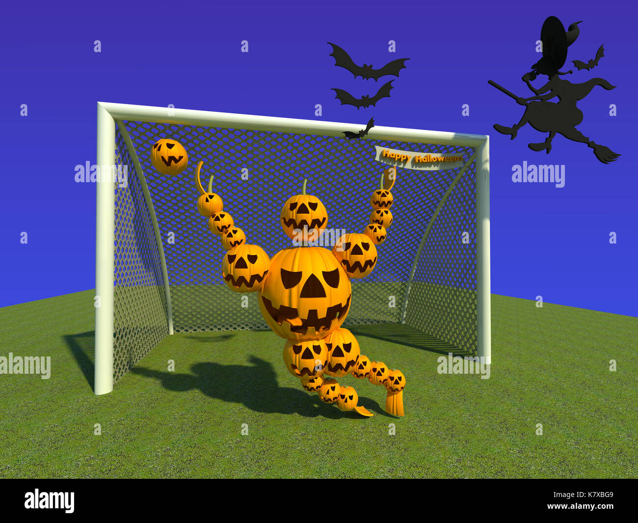 Halloween football composition on dark blue sky background. Collection ...