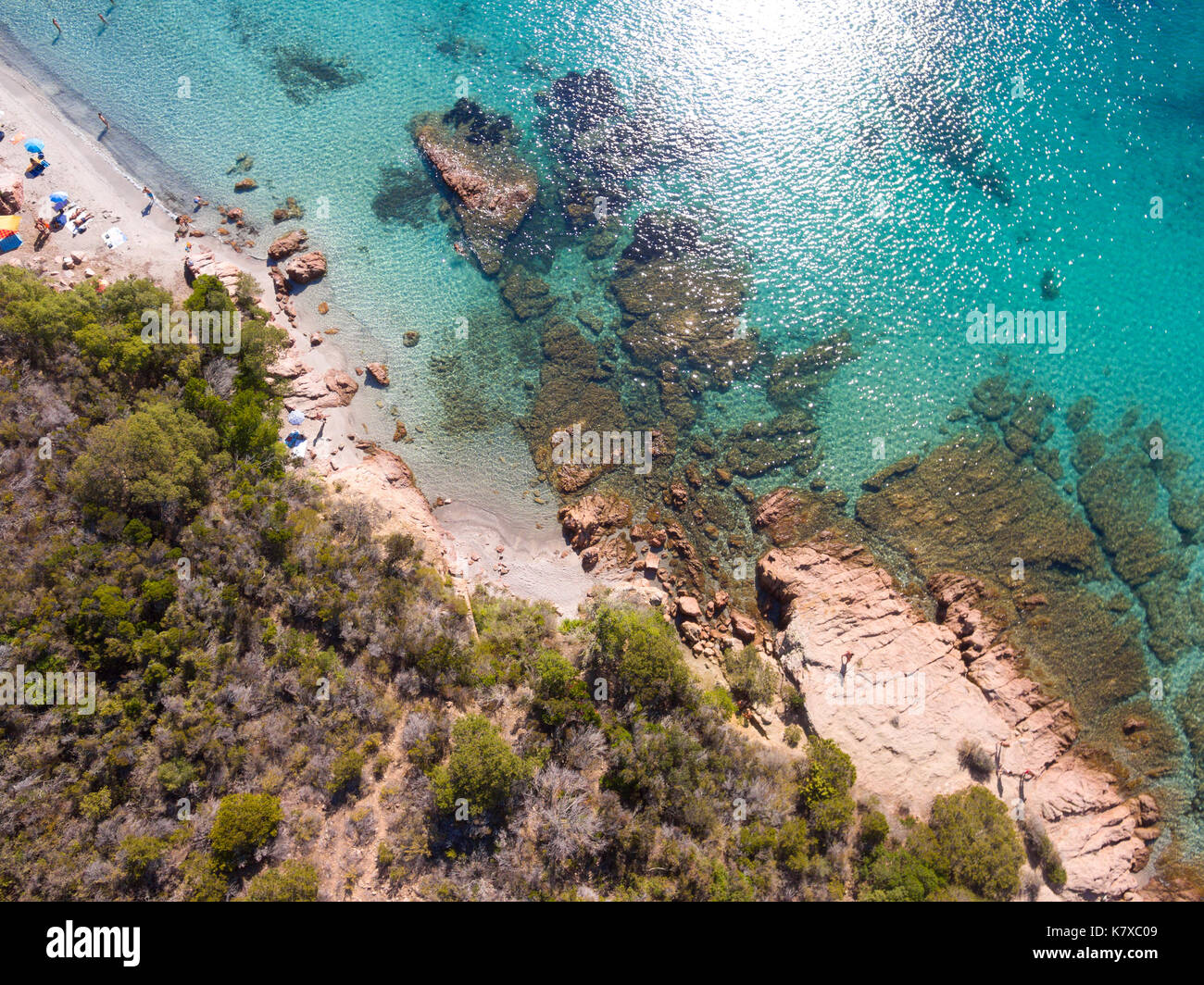 Drone view of Rondinara Bay Beach Corsica with azure blue water Stock ...
