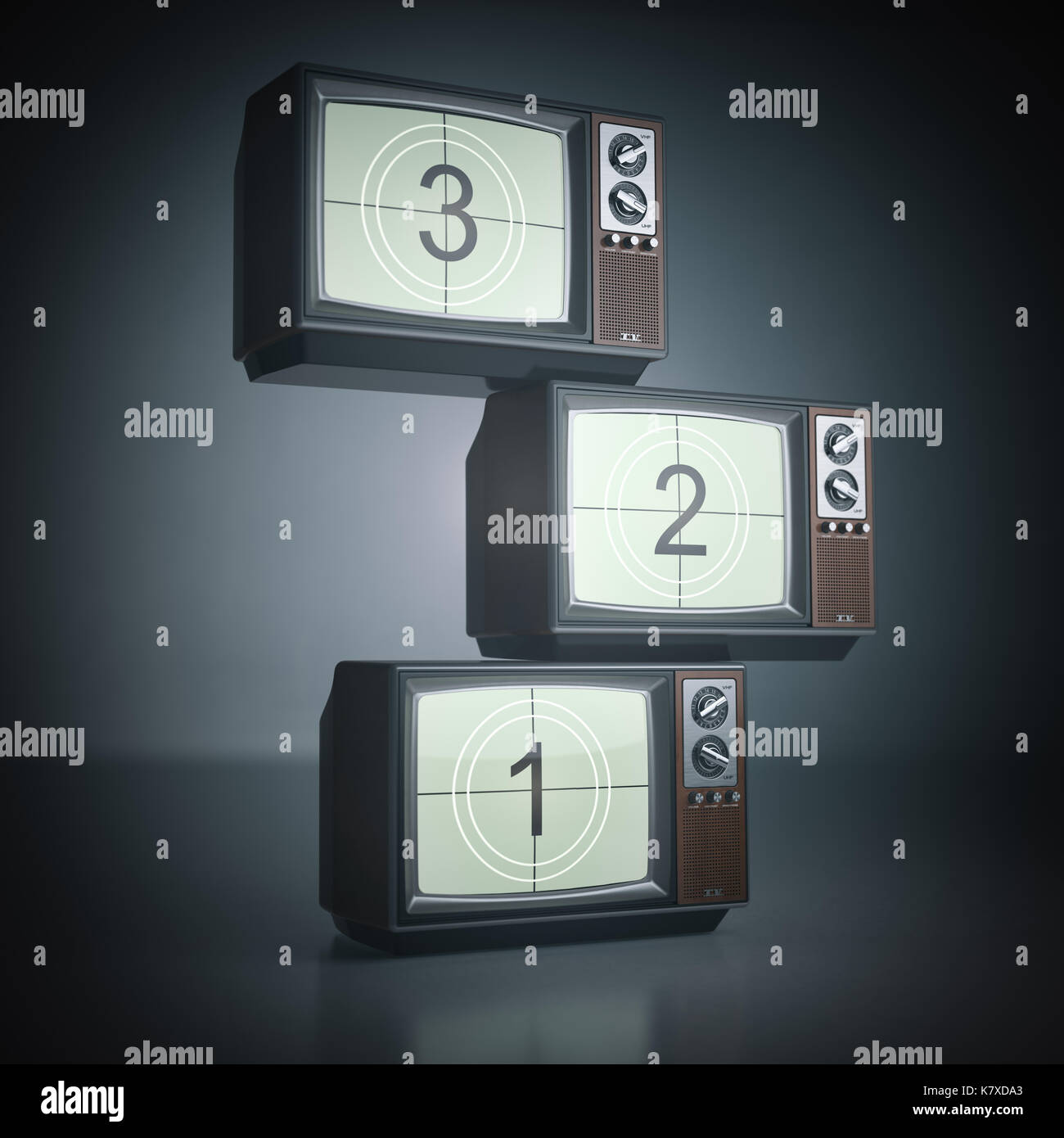 Stack of vintage tv set. Television background. 3d illustration Stock ...