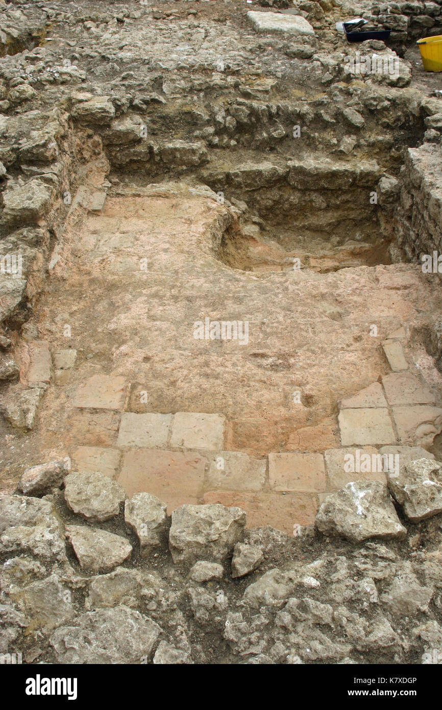 An excavated archaeological dig of a roman villa showing the cold range ...