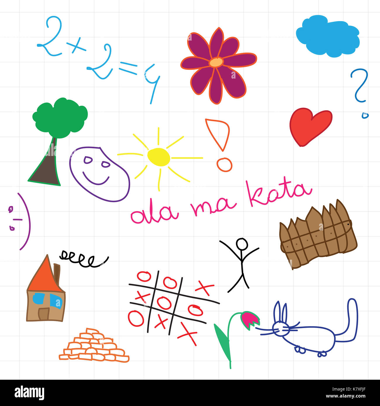 children drawing multicolored symbols set Stock Photo - Alamy