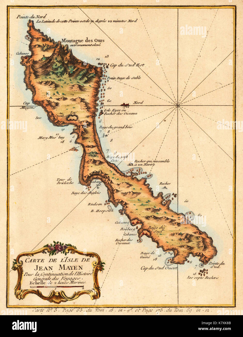 Jan Mayen map by Jacques Nicolas Bellin 1760 color Stock Photo - Alamy