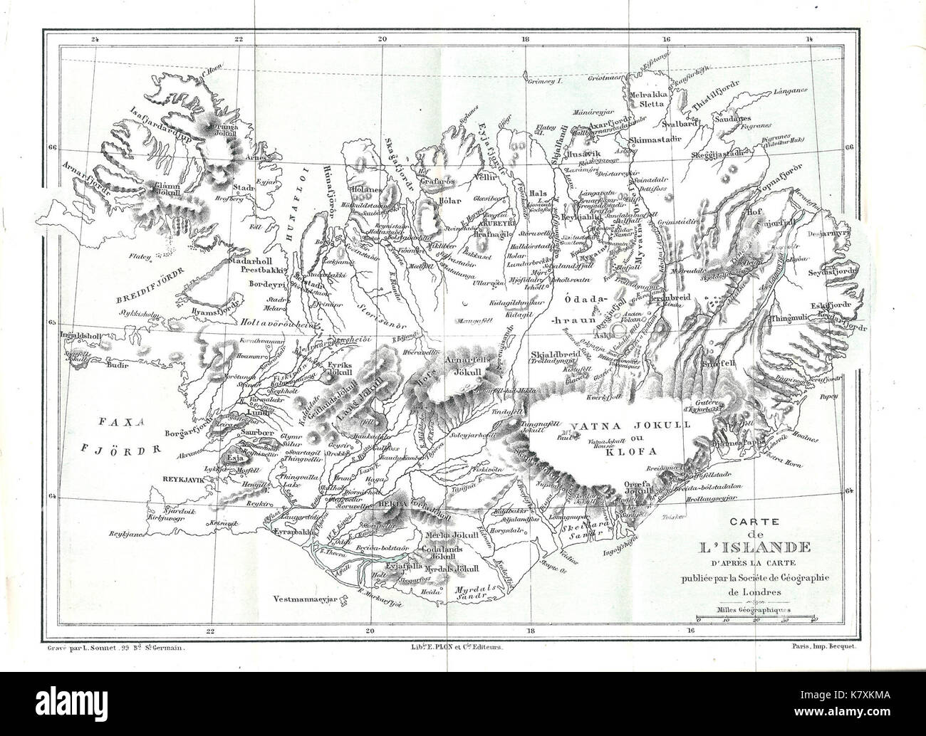 Islande 1883 carte du pays Stock Photo - Alamy