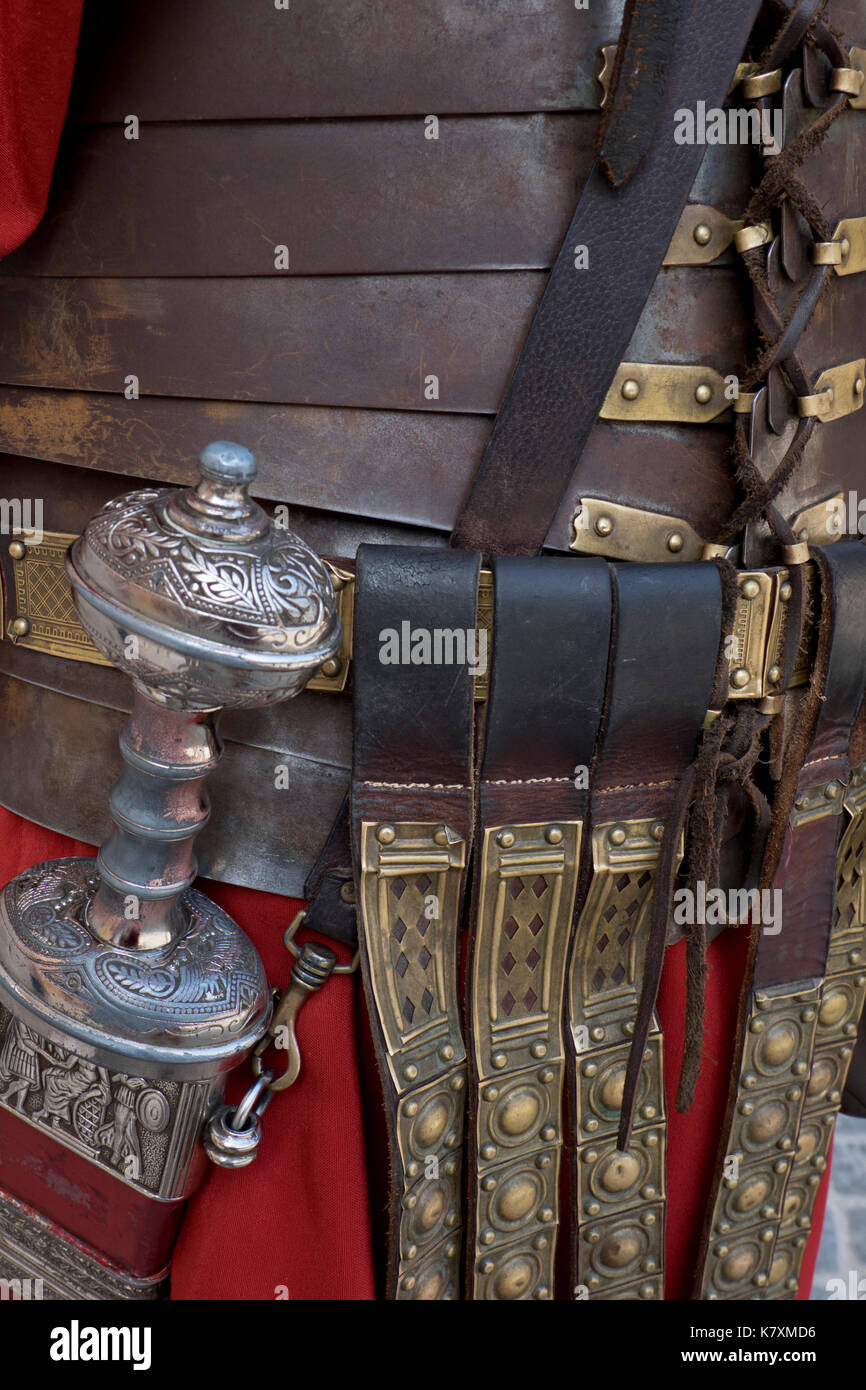Actor dressed in Roman gladiator uniform outside the Diocletian's ...