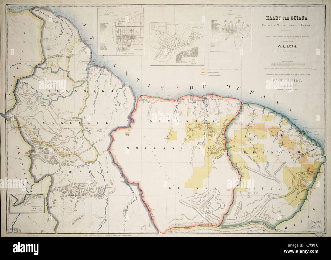 Kaart van Guiana Engelsch, Nederlandsch en Fransch (1888 Stock Photo ...